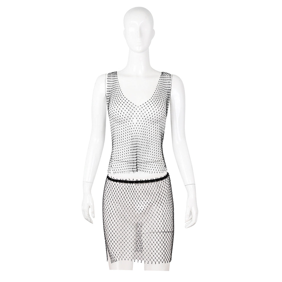 Fishnet Sparkle Two Piece Dress – Lace and Leather