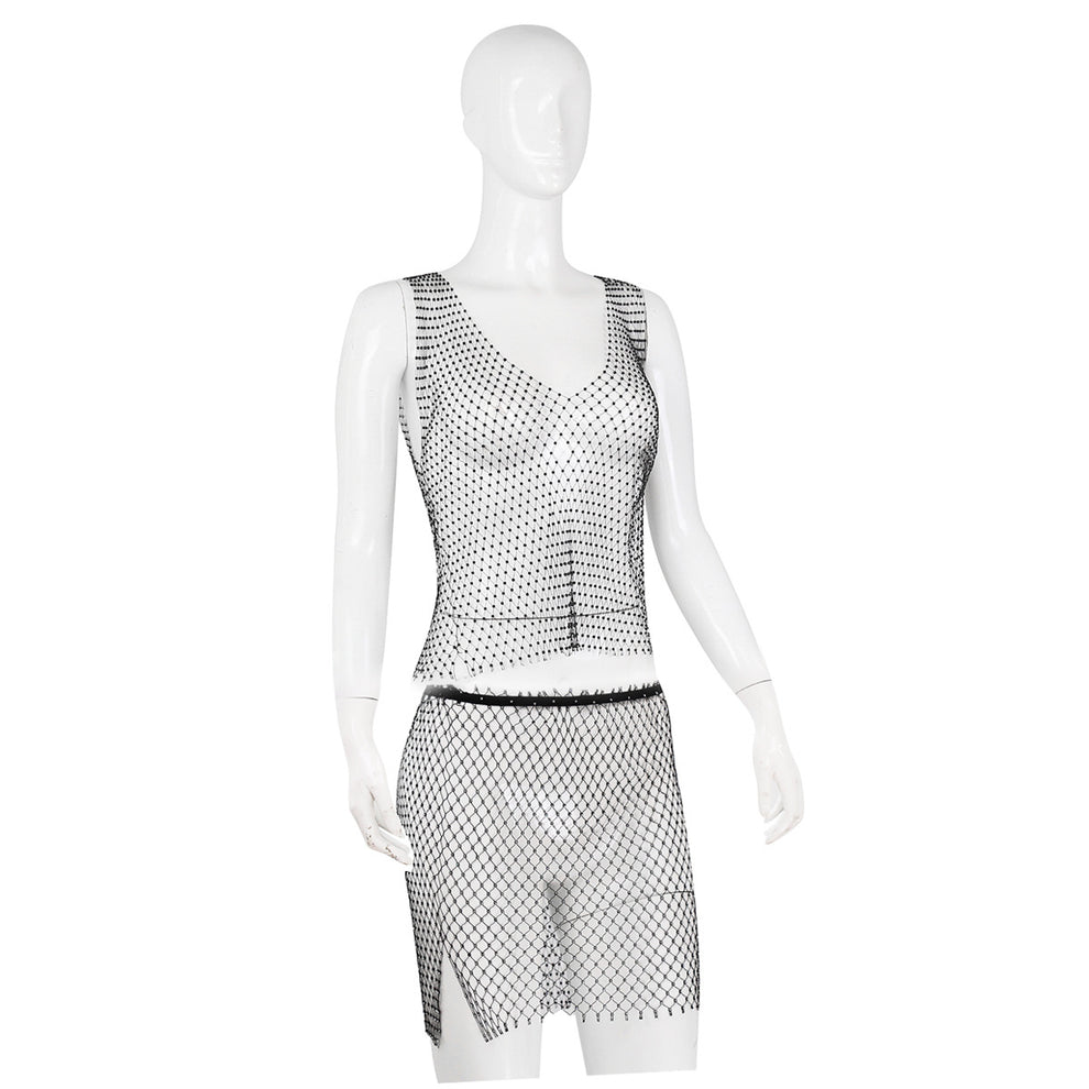 Fishnet Sparkle Two Piece Dress – Lace and Leather
